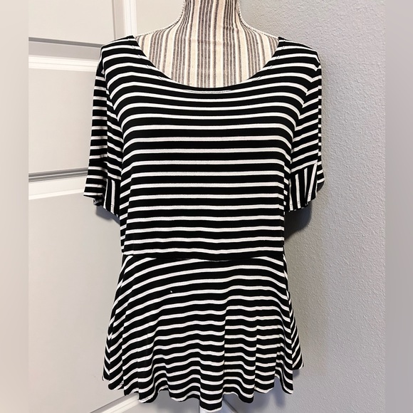 Chico's | Tops | Chicos Black And White Striped Peplum Blouse | Poshmark